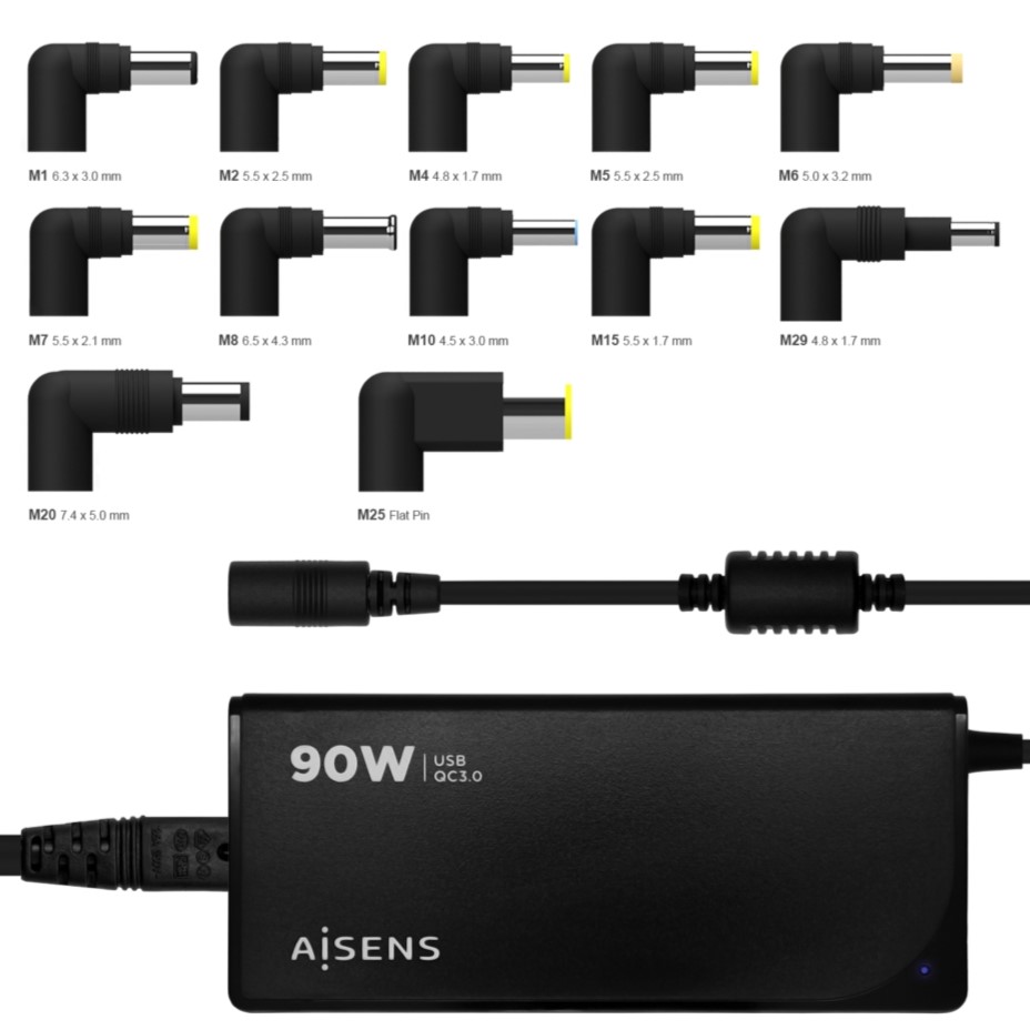 AISENS CARGADOR DE PORTATIL 90W CON 12 CONECTORES y QC3.0' | Riviera ...